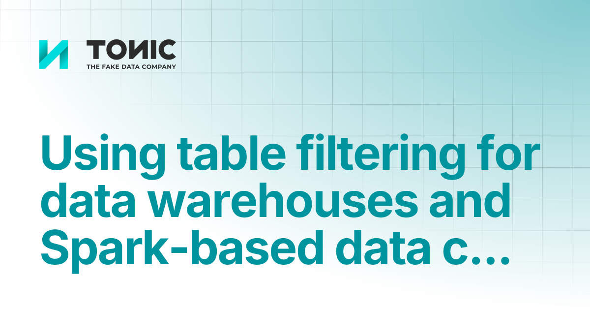 Using table filtering for data warehouses and Spark-based data connectors | Tonic Structural
